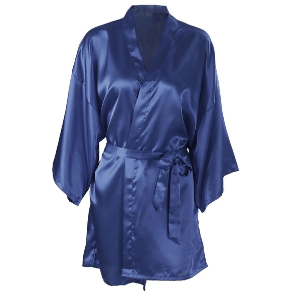 Pretty Robes | Intimates & Sleepwear | Nwot Dark Blue Satin Bridal Robe ...
